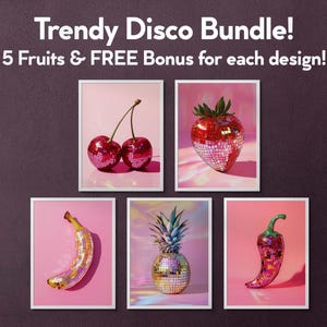 5 Disco Ball Fruits Bundle Wall Art, Gallery Wall Art, Printable Wall ...