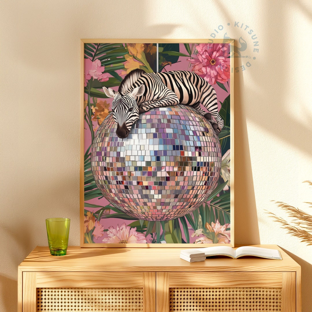 Zebra on Disco Ball Print: Jungle Glam Animal Art (digital Download) - Etsy