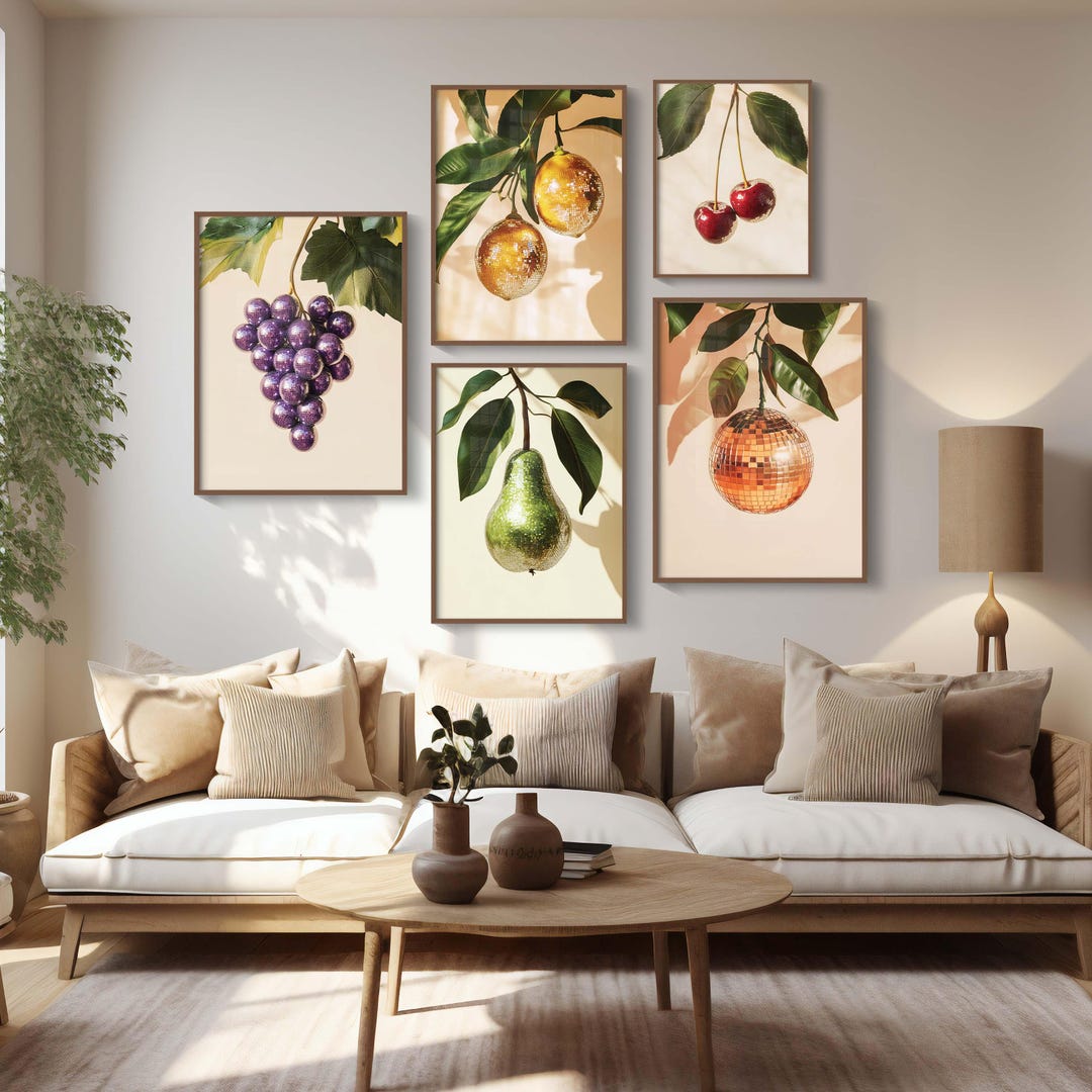 5 Disco Ball Hanging Fruits Bundle Wall Art, Gallery Wall, Printable ...