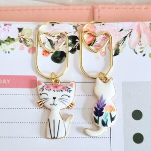 Cute Cat Paper Clips With Charm, Cat Themed Paperclip Bookmark - Etsy