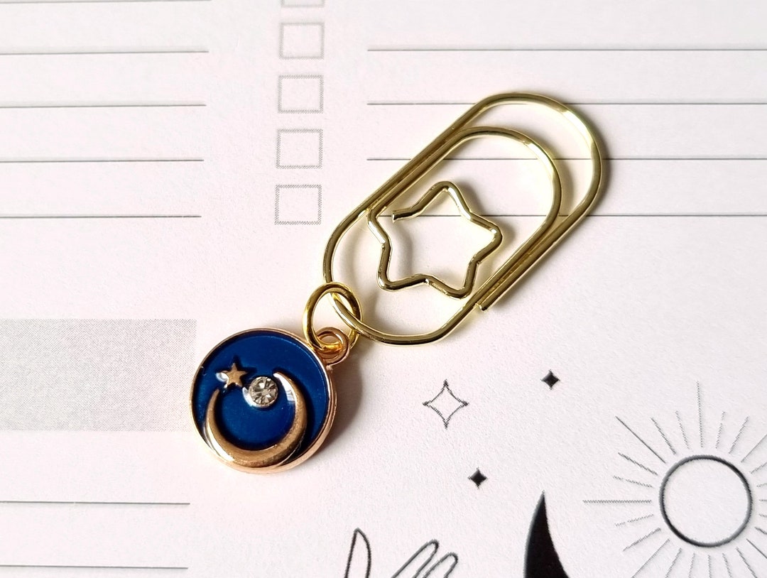 Paperclip Star With Pendant Moon With Star and Glitter Stone - Etsy