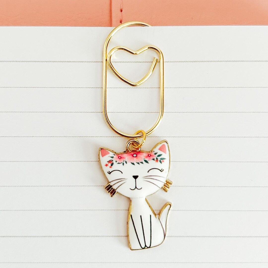 Cute Cat Paper Clip With Charm, Cat Themed Paperclip Bookmark - Etsy
