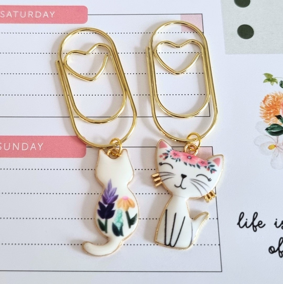 Cute Cat Paper Clips With Charm, Cat Themed Paperclip Bookmark - Etsy