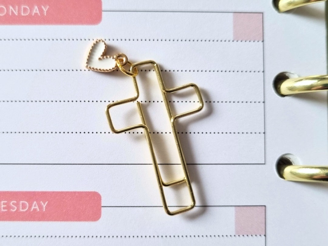 Paperclip Cross With Heart Pendant - Etsy