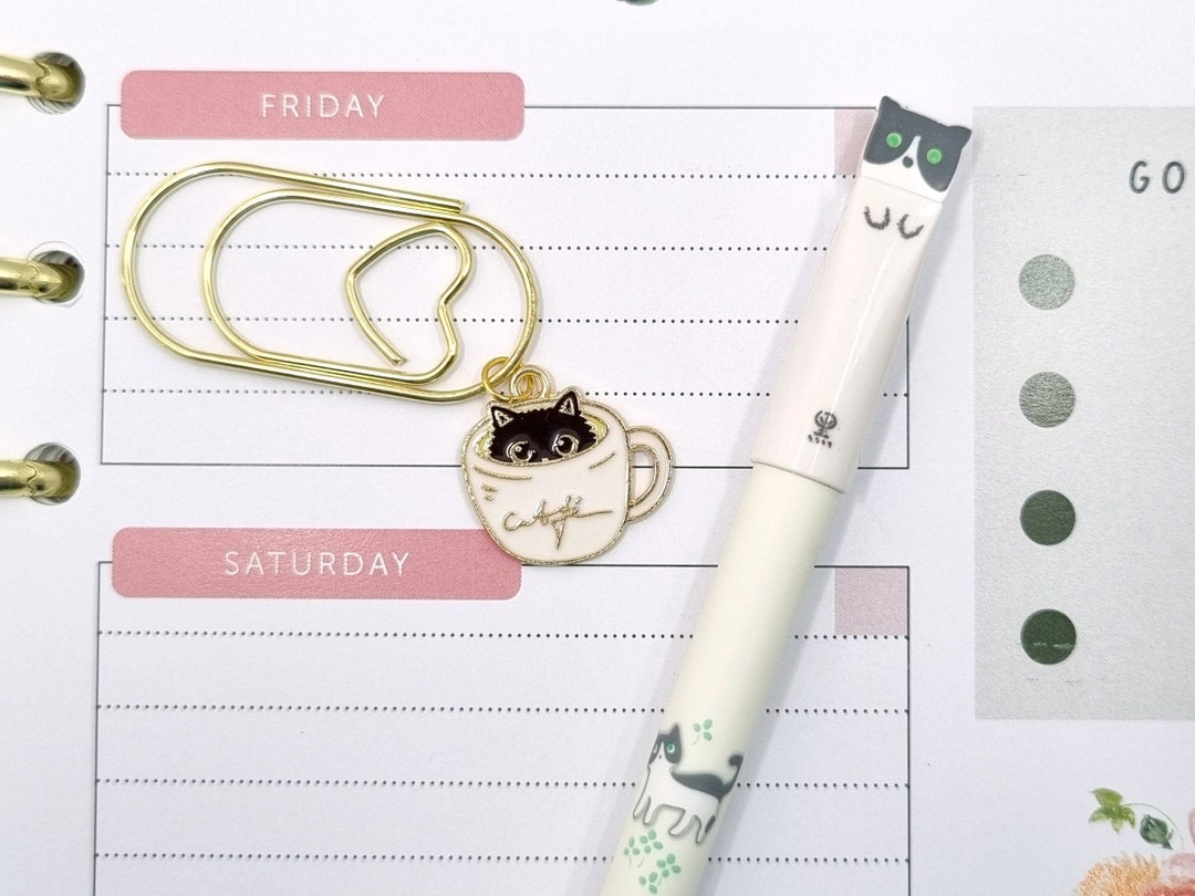 Heart Paperclip Cat in Cup With Fineliner Cat - Etsy