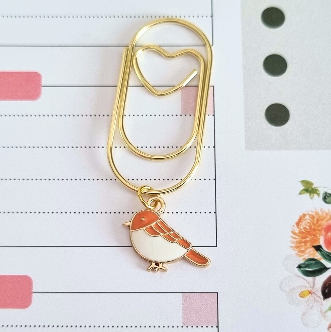 Paperclip With Heart With Pendant Bird - Etsy