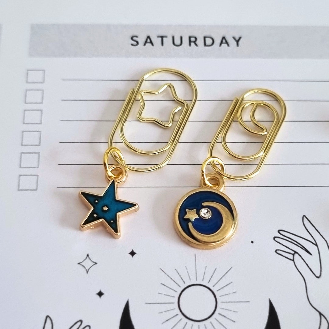 Paperclip Set Moon and Star With Pendant Moon and Star With Glitter ...