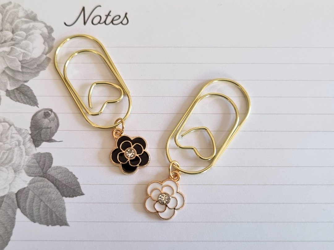 Paperclip Set of 2 Paperclips Heart With Pendant Flower Black - Etsy