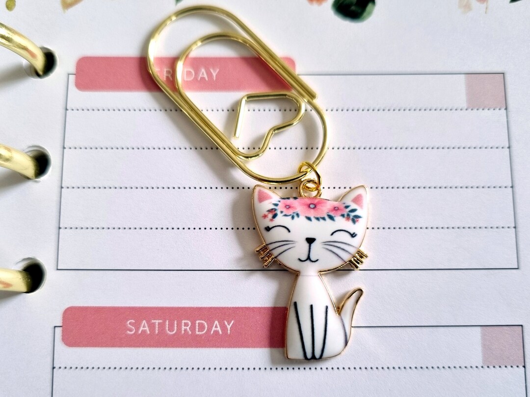 Cute Cat Paper Clip With Charm, Cat Themed Paperclip Bookmark - Etsy