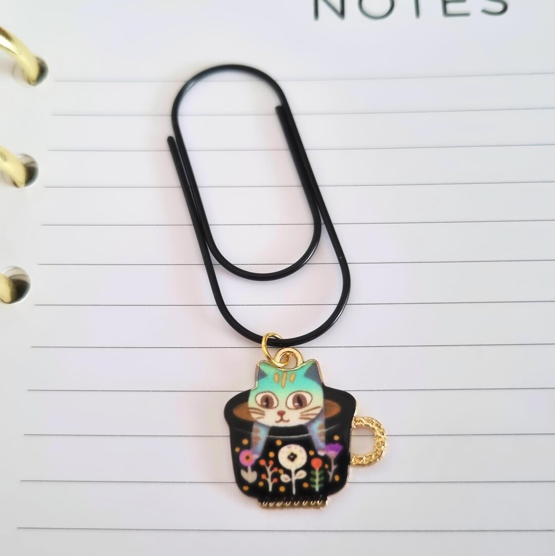 Large Paperclip With Cute Cat-in-cup Pendant - Etsy