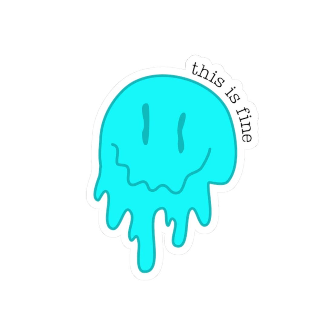 Blue Melting Smiley Face Stickers, Funny This is Fine Decal, Laptop ...