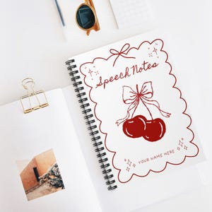Cursive Cherry Speech Notes Notebook - Personalized Red Design, Ruled ...