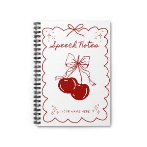 Cursive Cherry Speech Notes Notebook - Personalized Red Design, Ruled ...