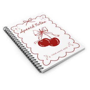 Cursive Cherry Speech Notes Notebook - Personalized Red Design, Ruled ...