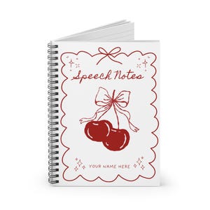 Cursive Cherry Speech Notes Notebook - Personalized Red Design, Ruled ...