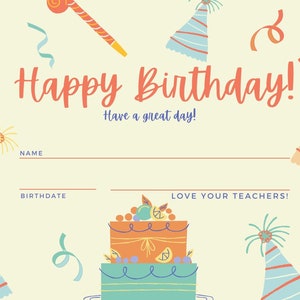 For Student From Teachers HAPPY BIRTHDAY Certificate **DIGITAL Download ...