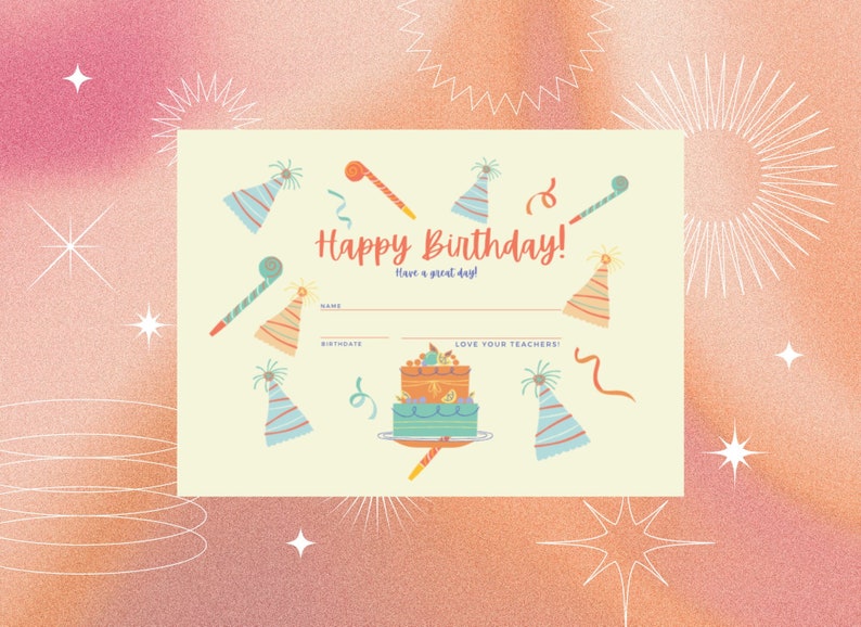 For Student From Teachers HAPPY BIRTHDAY Certificate **DIGITAL Download ...