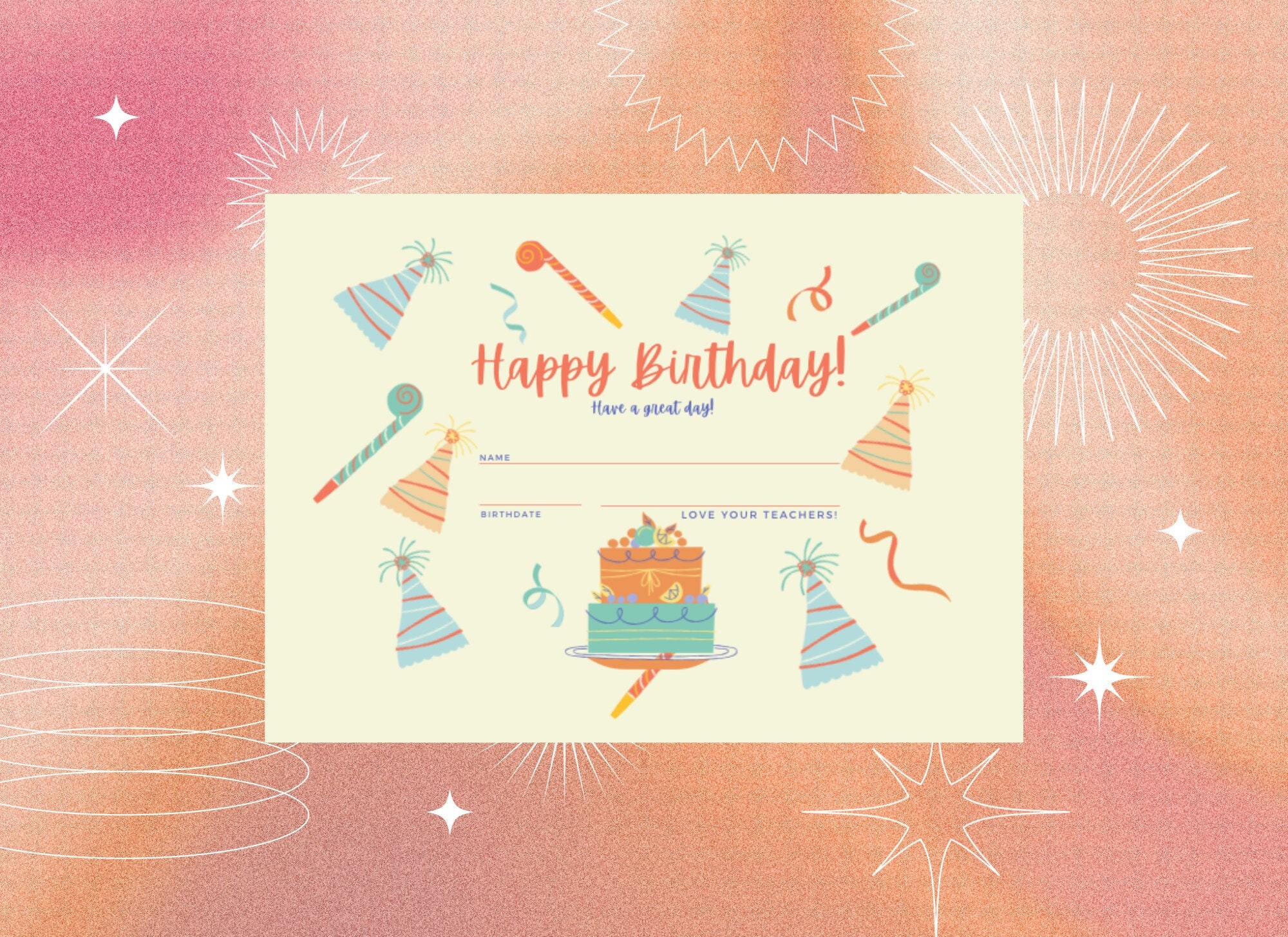 For Student From Teachers HAPPY BIRTHDAY Certificate **DIGITAL Download ...