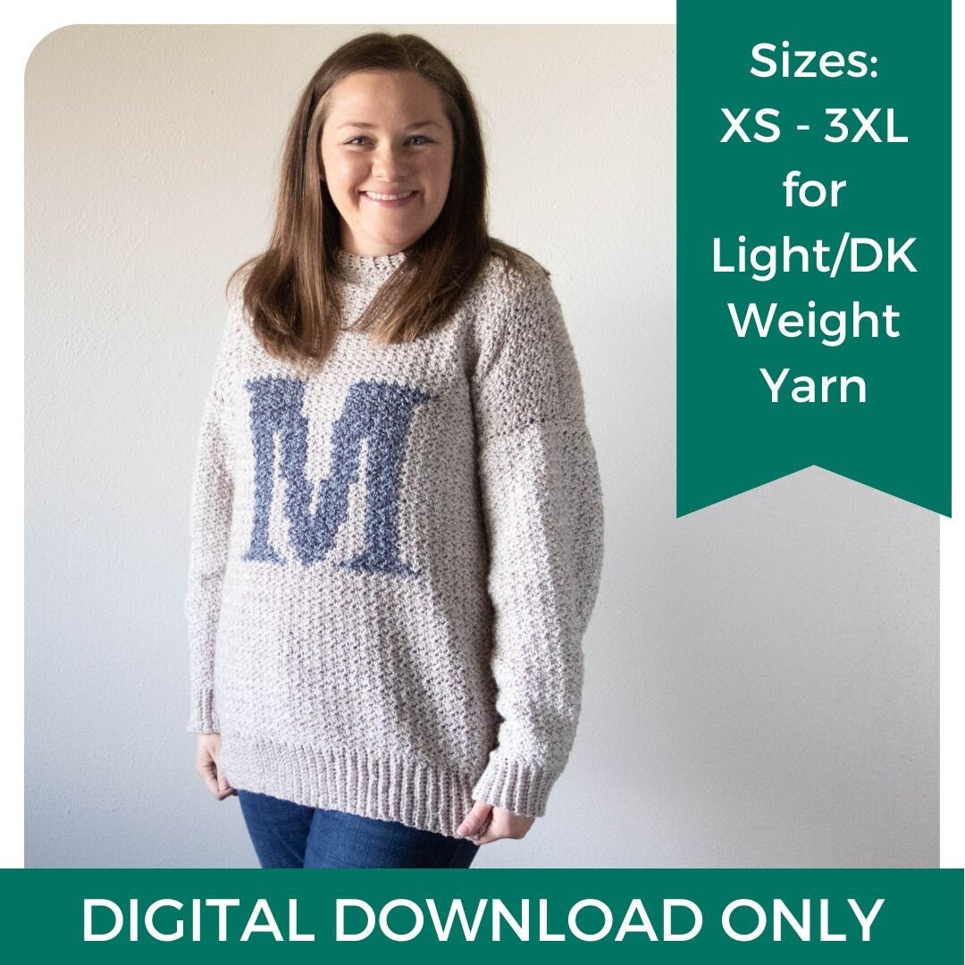 Sizes: XS-3XL - MONOGRAM SWEATER Crochet Pattern With Light/dk Yarn ...