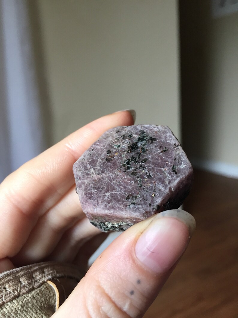 Raw Ruby Hexagon Stone With Black Crystal Growth | Etsy