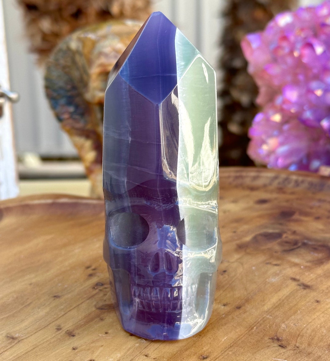 Natural Fluorite Tower Obelisk Skull * Masterfully Carved Lavender ...