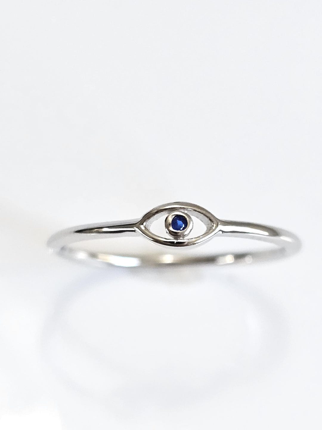 Sterling Silver Evil Eye Ring, Delicate Blue Eye Jewelry, Tiny ...