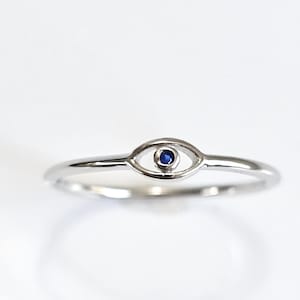 Sterling Silver Evil Eye Ring, Delicate Blue Eye Jewelry, Tiny ...
