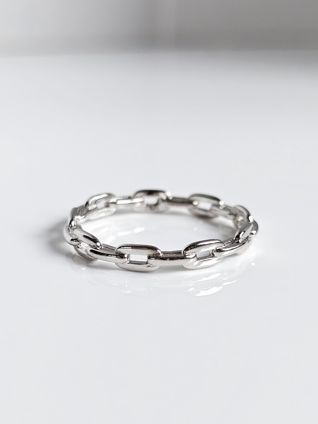 Sterling Silver Dainty Chain Ring, Minimalist Ring for Women, Stack ...