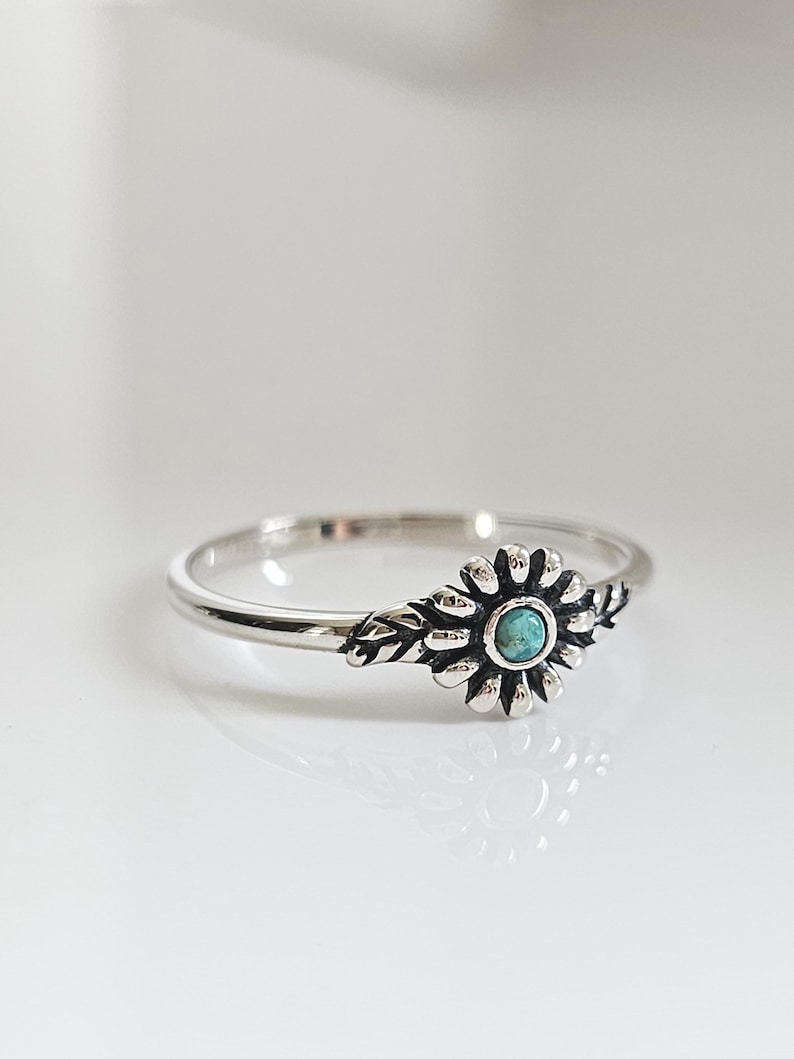 Sterling Silver Dainty Flower Turquoise Ring, Minimalist Ring for Women ...
