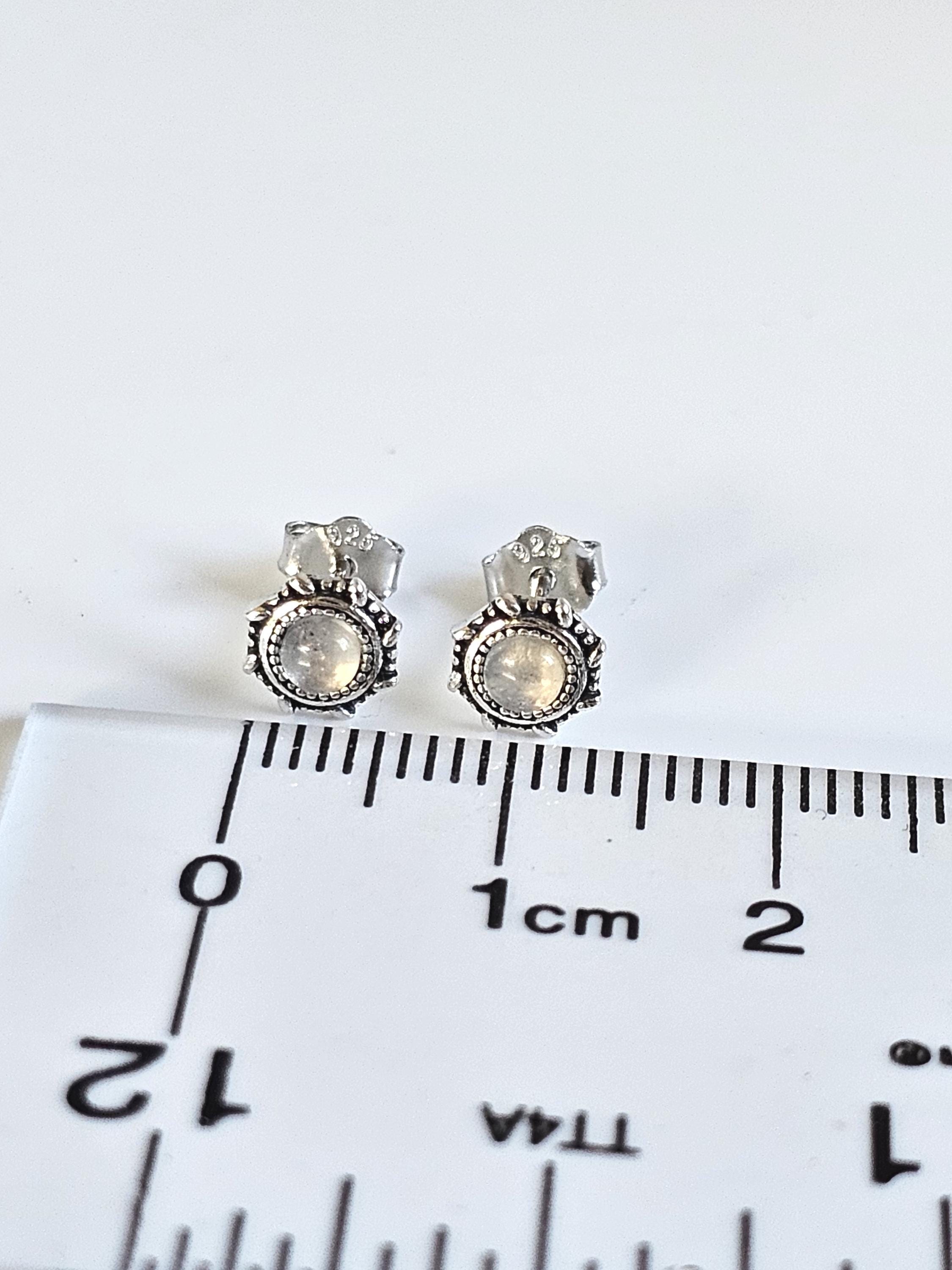 Sterling Silver Moonstone Stud Earrings, Tiny Floral Design - Etsy