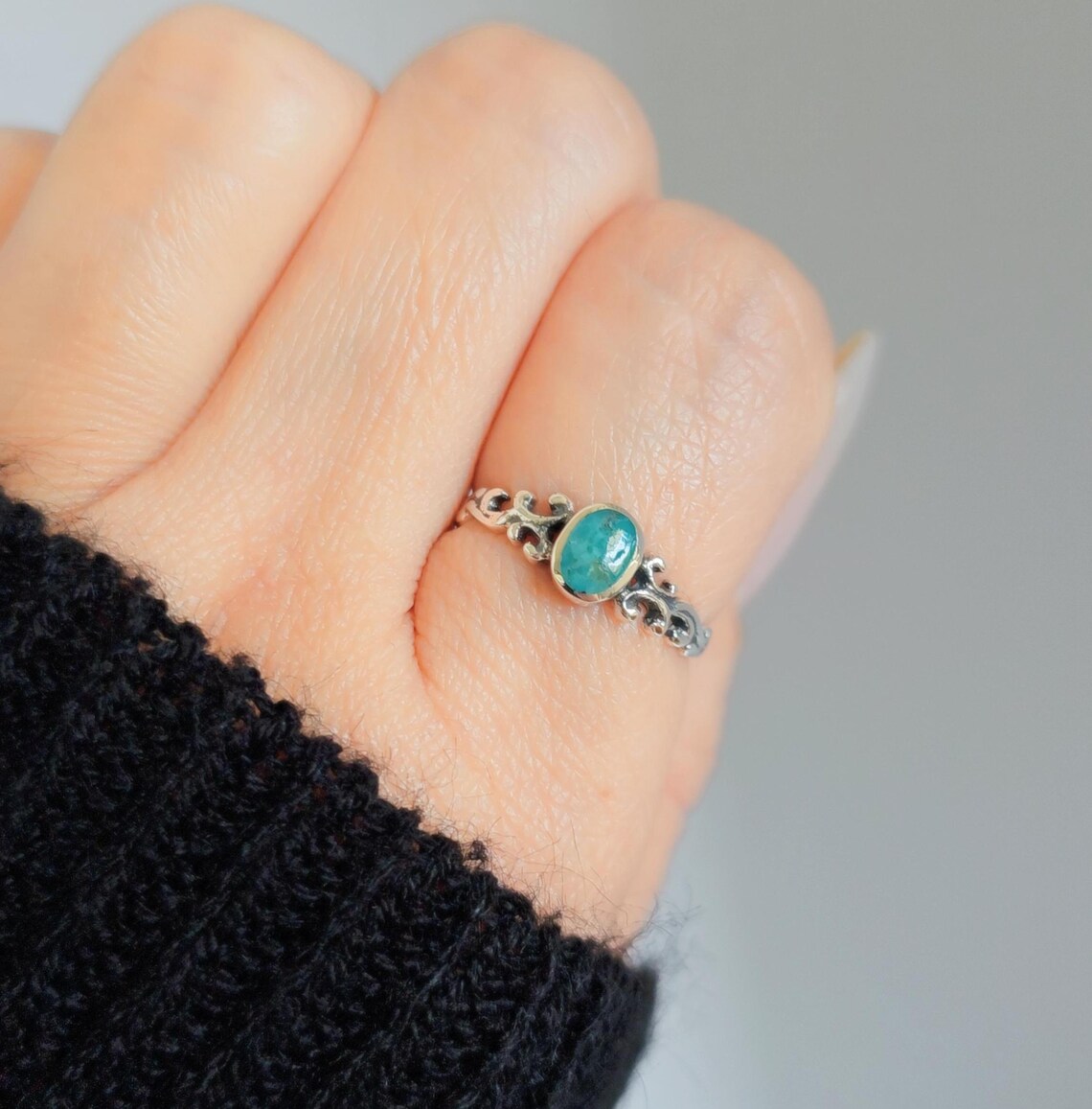 Sterling Silver Turquoise Ring, Minimalist Ring for Women, Stack Ring ...