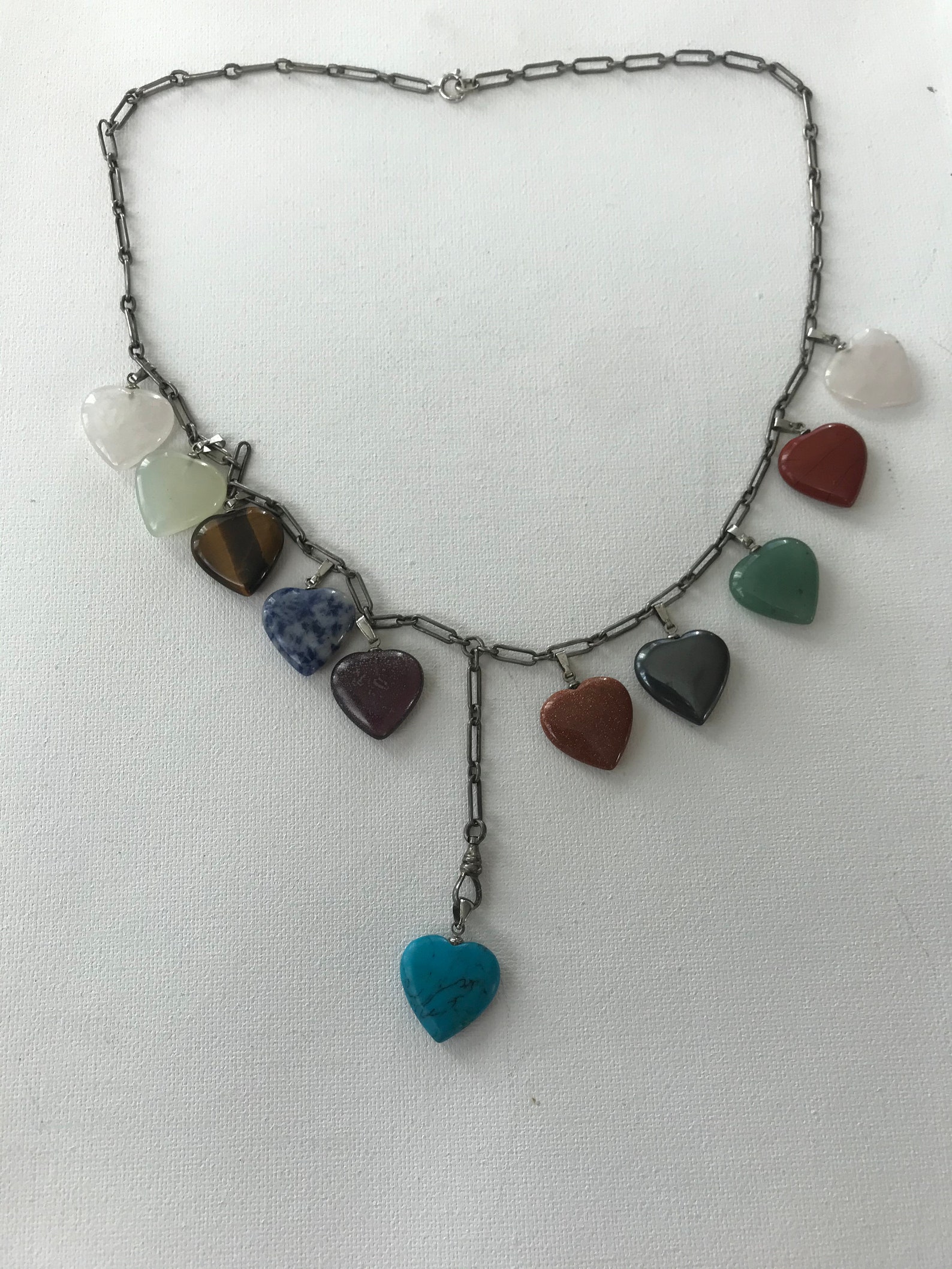 Vintage Multi-gemstone Heart Drop Necklace - Etsy