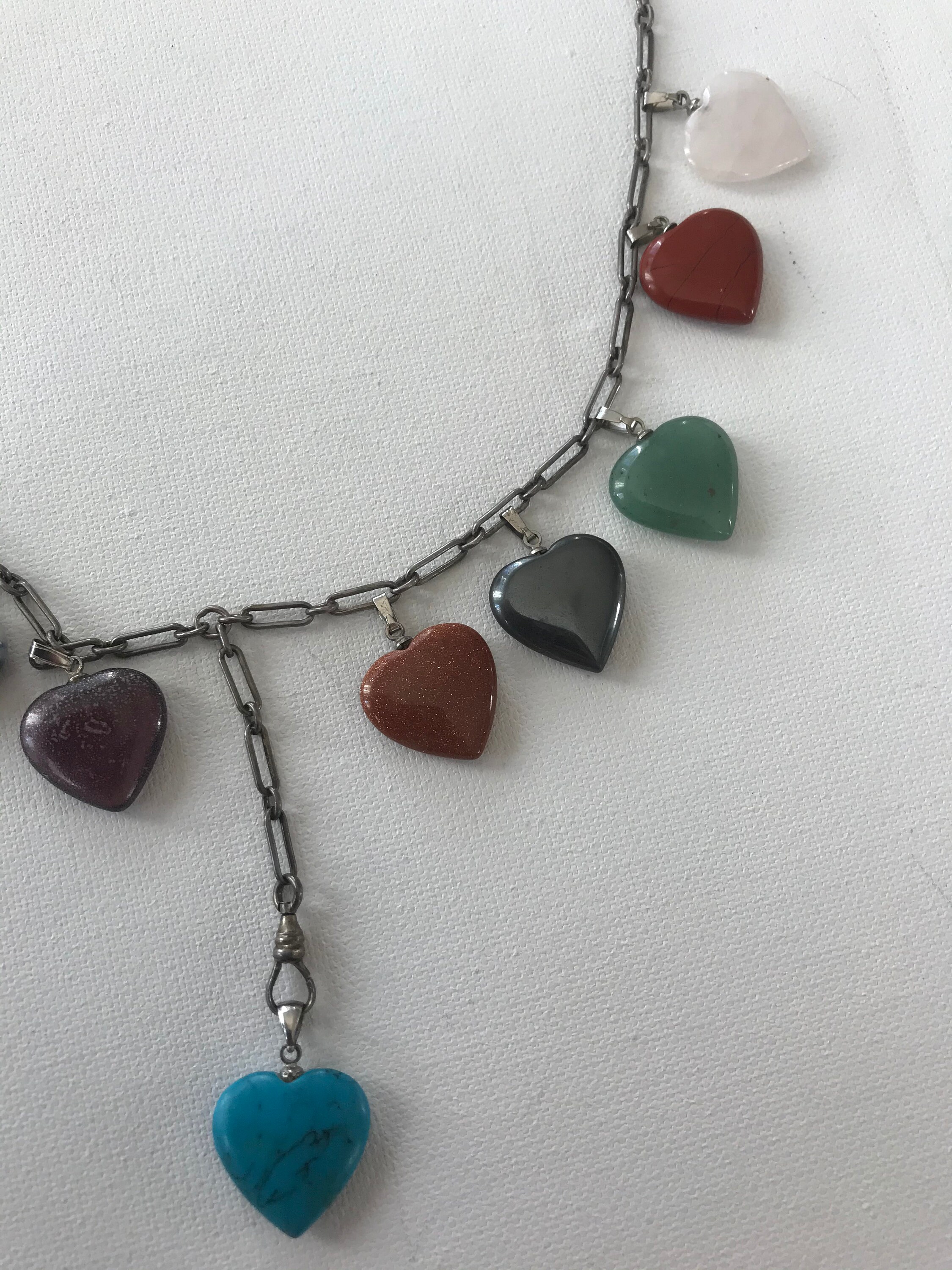 Vintage Multi-gemstone Heart Drop Necklace - Etsy