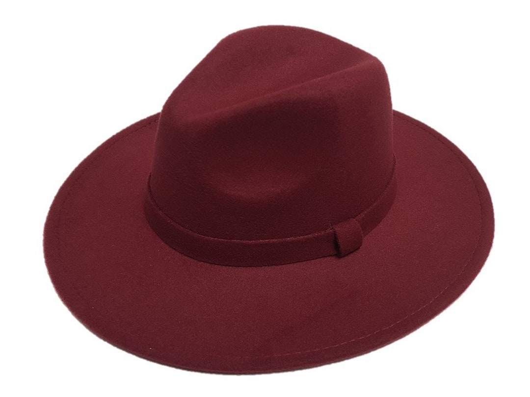 Dark Red Fedora Panama Upturn Wide Brim Cotton Blend Felt Hat - Etsy