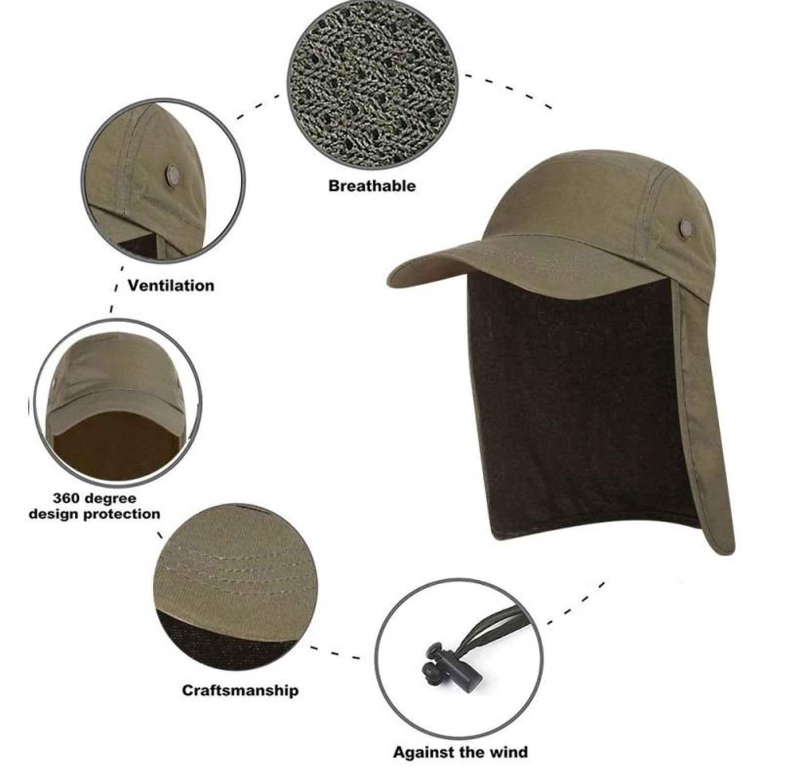 Olive Unisex Hat Sun Visor Cap Hat Outdoor UPF 50 Sun Protection With ...