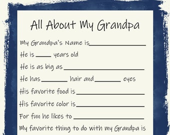 All About Grandpa, Fathers Day Gift, All About My Grandpa Printable ...