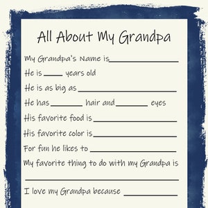 Grandpa, Father's Day, All About My Grandpa, Father's Day Printable ...