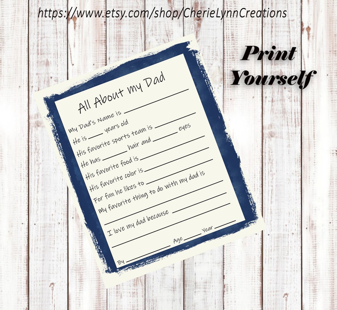 All About My Dad, Father's Day Printable, Birthday Gift for Dad ...