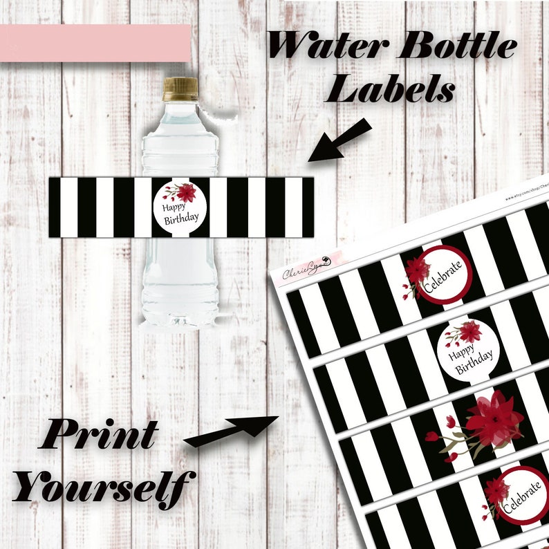 Black and White Stripe Party Decor, Black and White Water Color Flowers ...