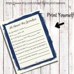 Grandpa, Father's Day, All About My Grandpa, Father's Day Printable ...