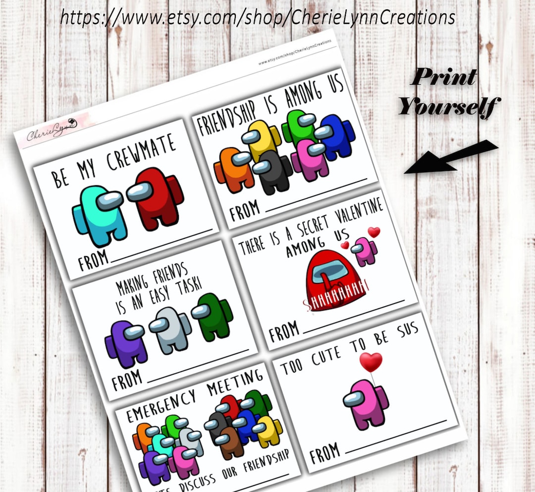 Among Us Valentine Cards, Kids Valentines Day Card, Kids Valentines Day ...