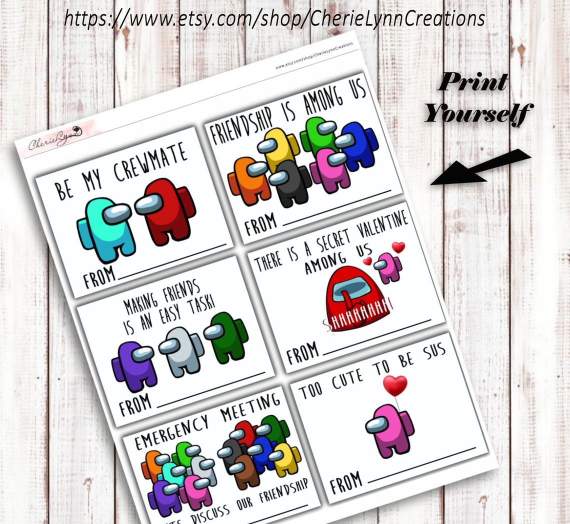 Among Us Valentine Cards, Kids Valentines Day Card, Kids Valentines Day ...