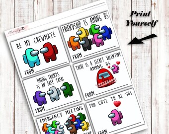 Kids Valentines Printable Cards - Among Us - Etsy