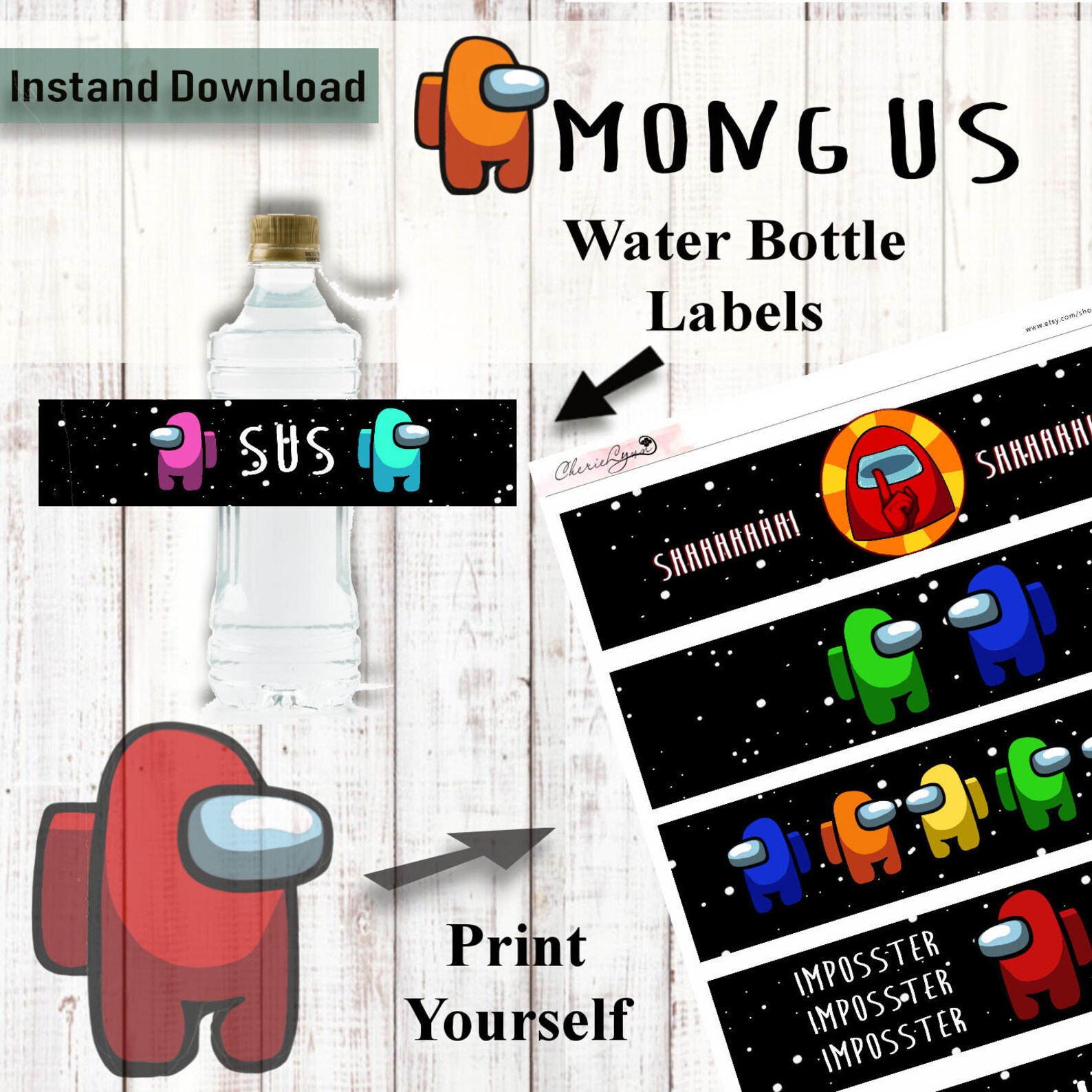 Among Us Birthday Among Us Water Bottle labels Among Us | Etsy