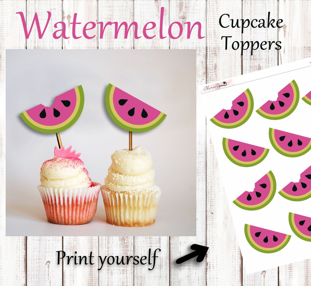 Watermelon Birthday, Watermelon Cupcake Toppers, Watermelon Party Decor ...