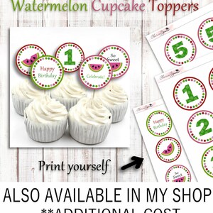 Watermelon Birthday, Watermelon Cupcake Toppers, Watermelon Party Decor ...