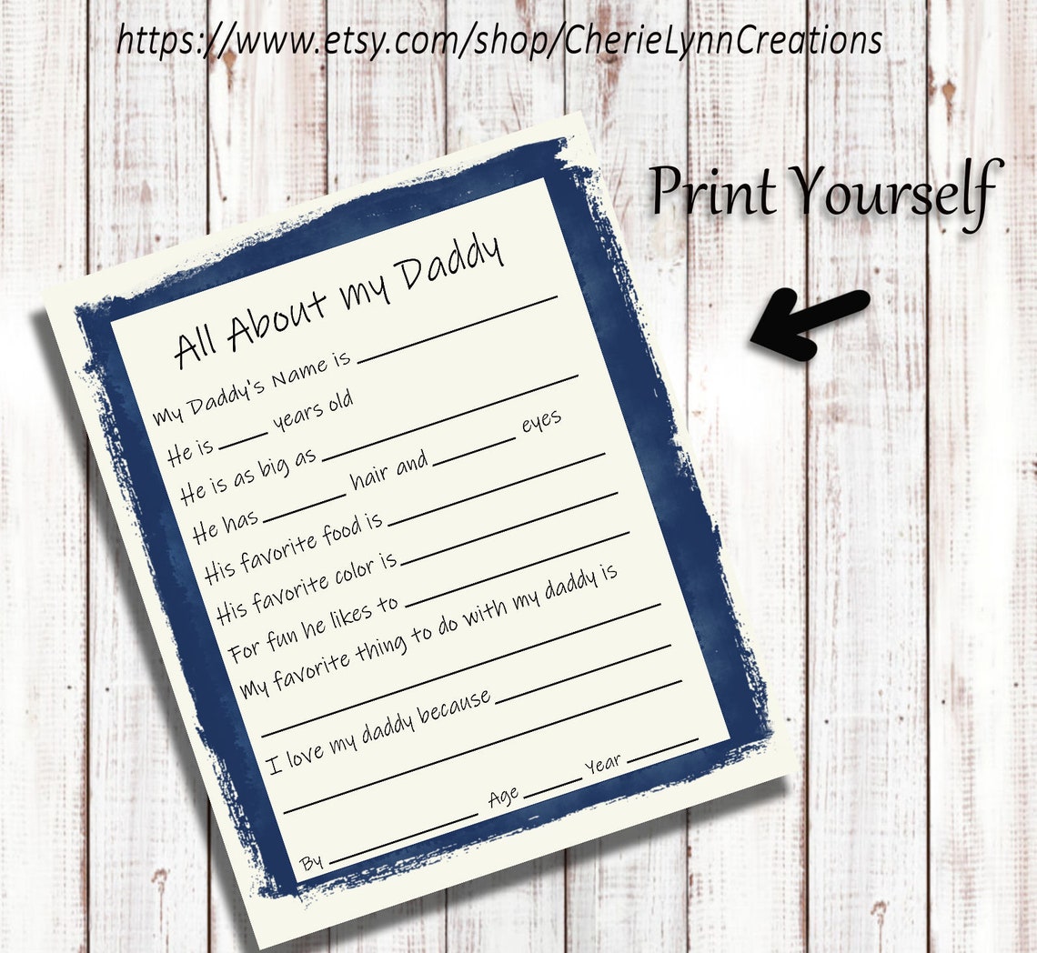 All About My Daddy Father's Day Printable Birthday Gift - Etsy