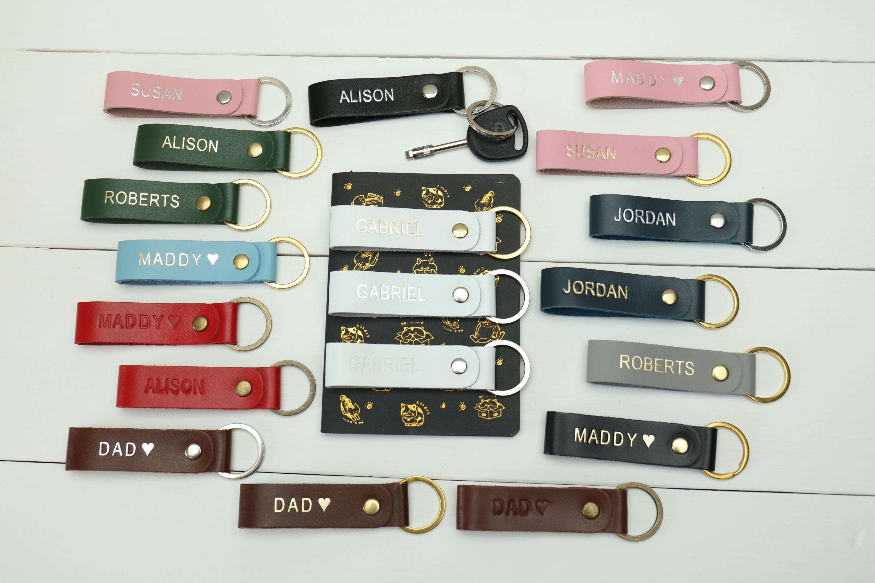 Personalized Leather Keychain, Custom Embossed Key Fob, Keychain for ...