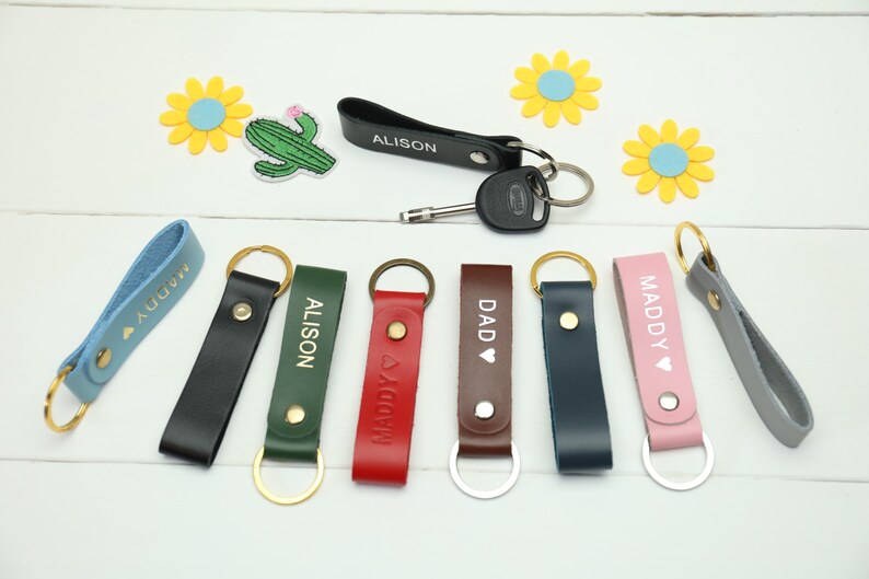 Personalized Leather Keychain, Custom Embossed Key Fob, Keychain for ...