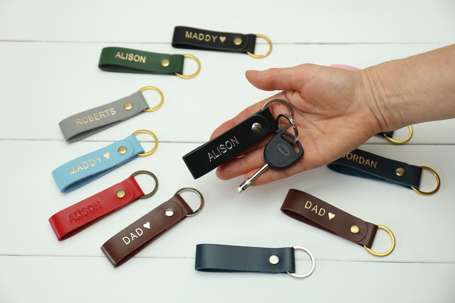 Personalized Leather Keychain, Custom Embossed Key Fob, Keychain for ...